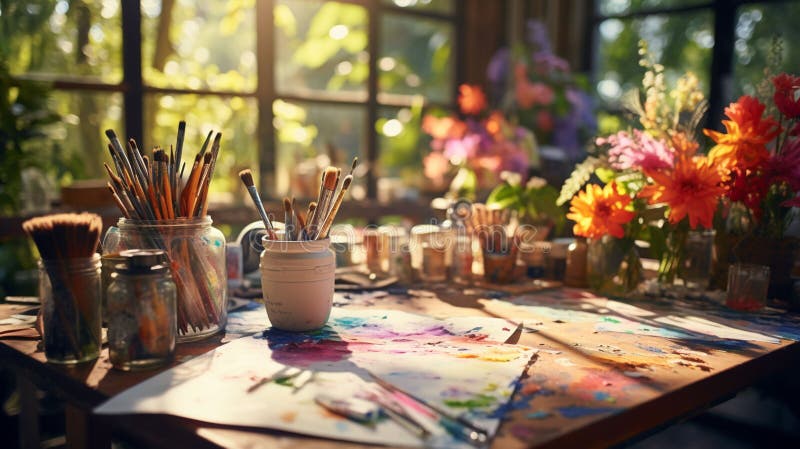 Art studio of a painter stock illustration. Illustration of ...