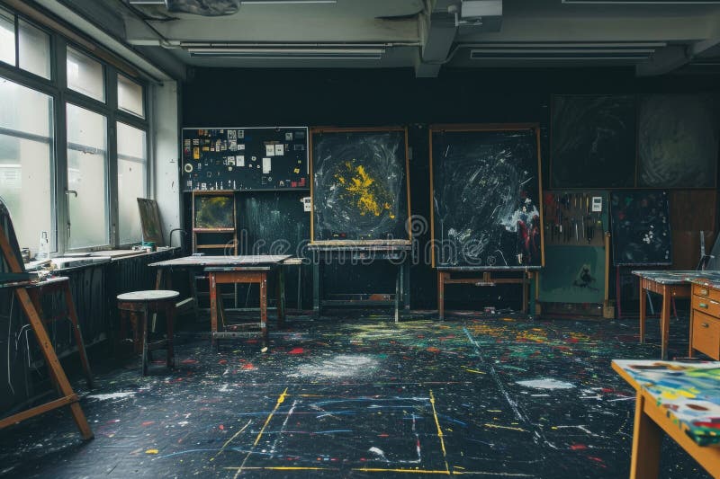 An Art Studio Showcasing Numerous Easels and Paintings in Various ...