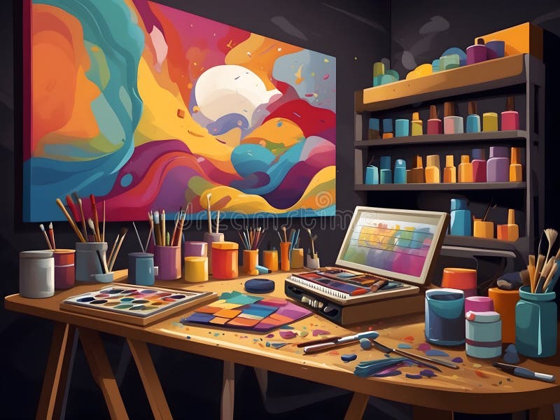 An Art Studio in a Vector Illustration Stock Illustration ...