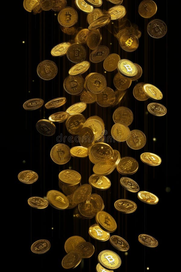 Art Style Flying Gold Bitcoin Coins Pattern Coin Black Vertical ...