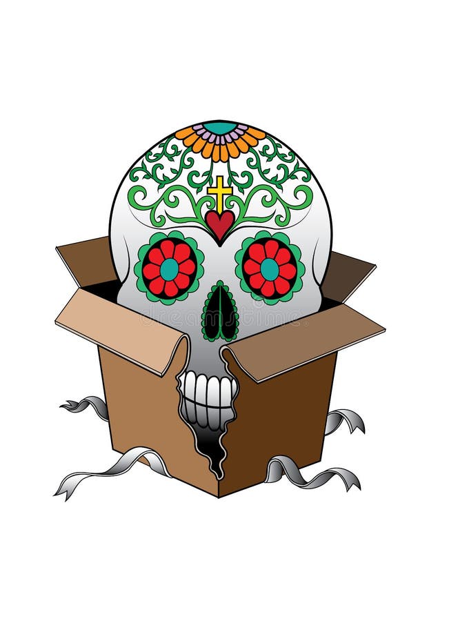 Art Sugar Skull in the Gift Box Day of the Dead. Stock Vector ...