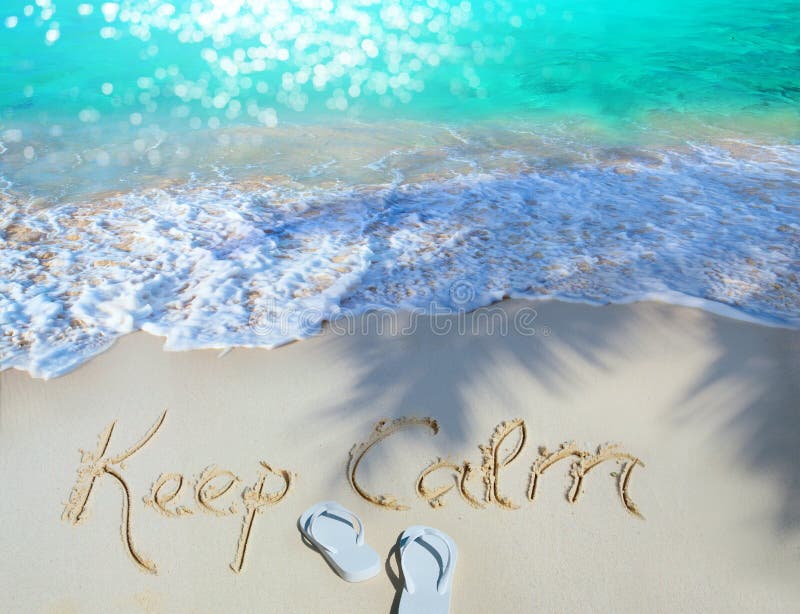 Art Summer Concept of Sandy Beach, Keep Calm Motivational Stock Photo ...