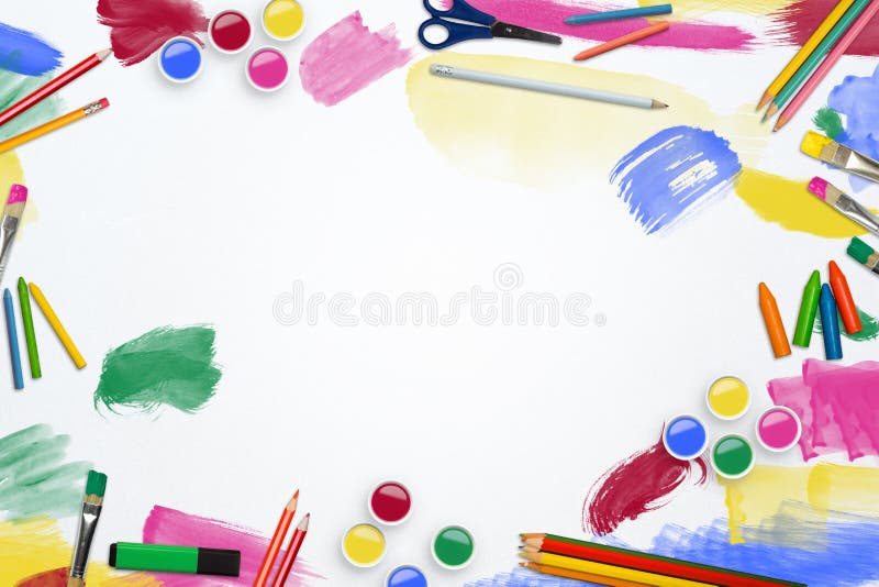 Art supplies border line stock illustration. Illustration of digitally ...