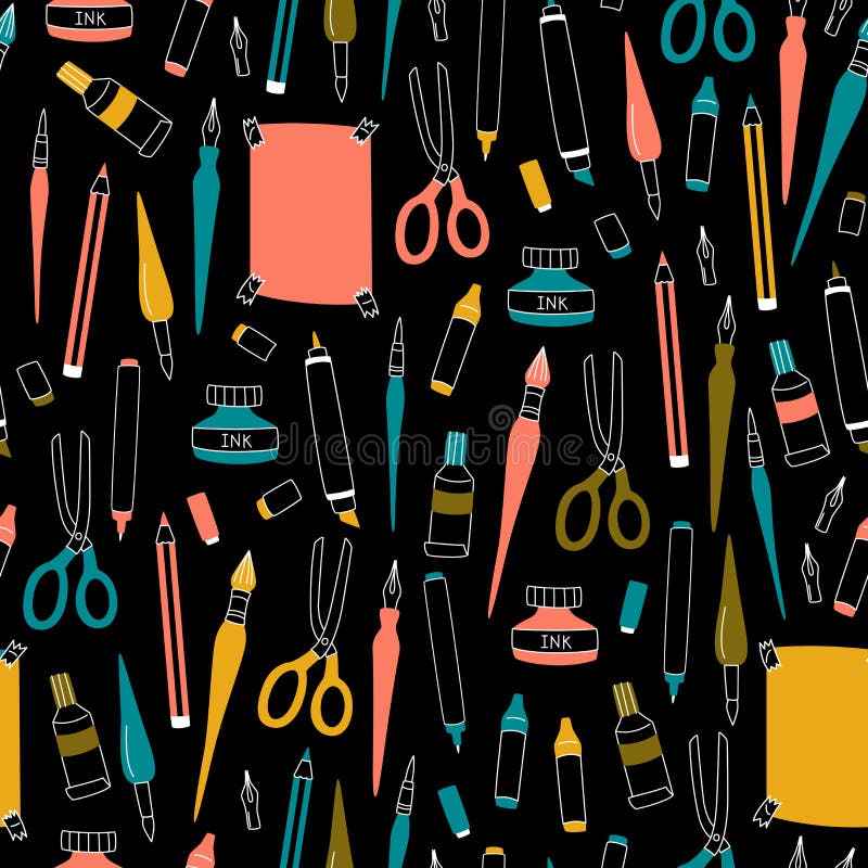 Art Supplies Seamless Pattern. Vector Doodle Elements for Drawing ... Art Supplies Seamless Pattern. Vector Doodle Elements for Drawing ...