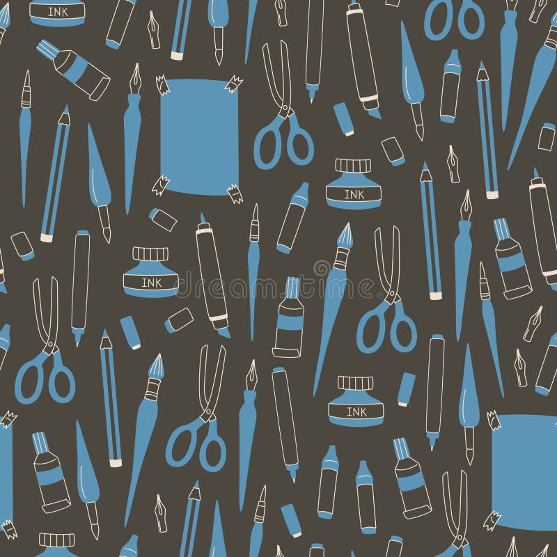 Art Supplies Seamless Pattern. Vector Doodle Elements for Drawing ... Art Supplies Seamless Pattern. Vector Doodle Elements for Drawing ...