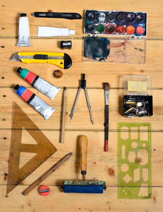 Art supplies stock image. Image of ruller, pencil, watercolors - 41468935