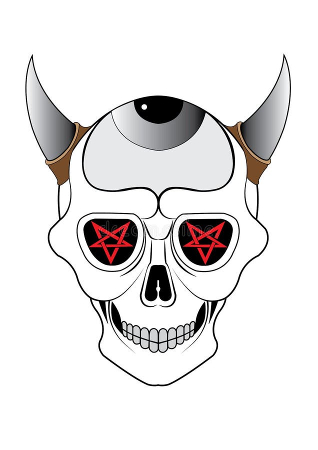 Art devil skull tattoo. stock illustration. Illustration of cranium ...