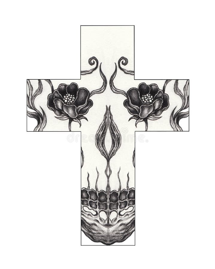 Art Surreal Skull Cross Tattoo Stock de ilustración - Ilustración de ...