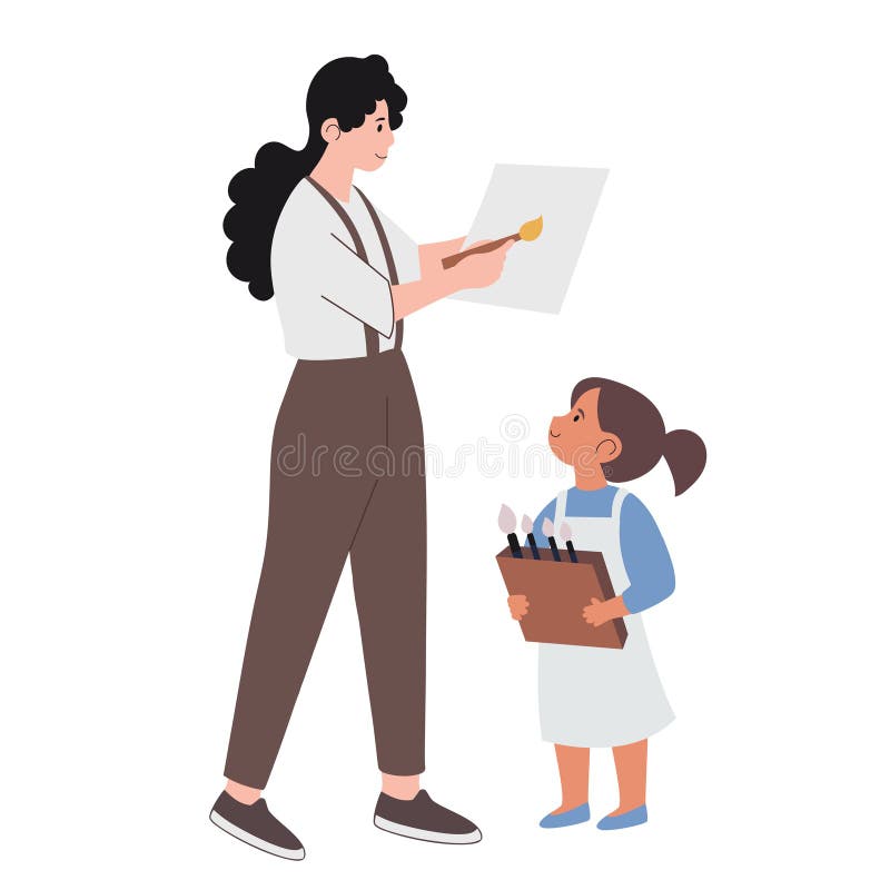 Art Teacher Guiding Child stock illustration. Illustration of school ...
