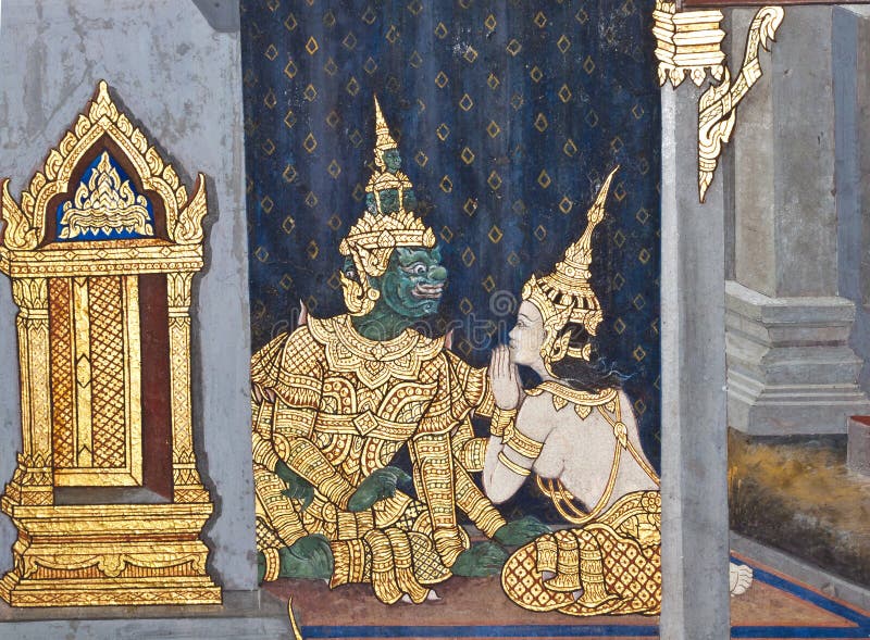 Lai Thai Art Painting on Wall in Temple Stock Image - Image of calm ...