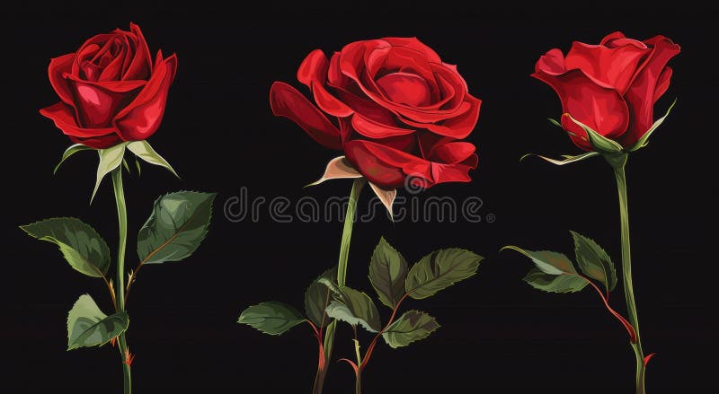 Art with Three Red Roses. Generative AI. Stock Illustration ...