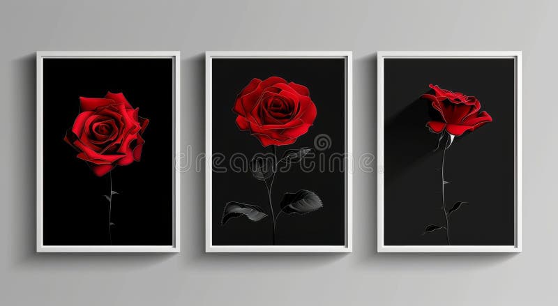 Art with Three Red Roses. Generative AI. Stock Illustration ...
