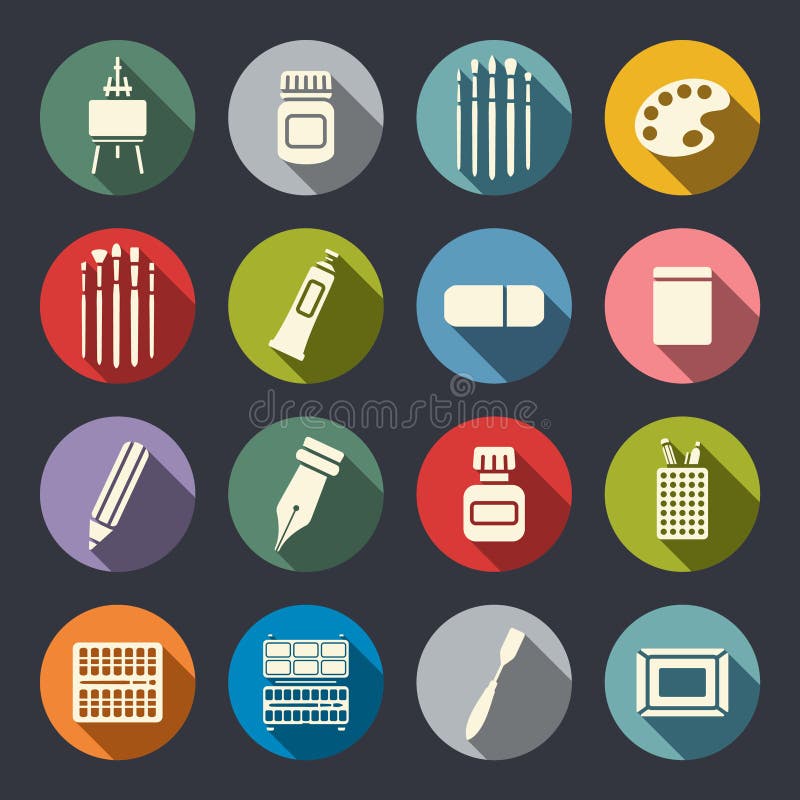 Art tools flat icon set stock vector. Illustration of graffiti - 37356242