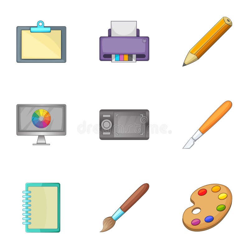 Art Tools Icons Set, Cartoon Style Stock Vector - Illustration of color ...