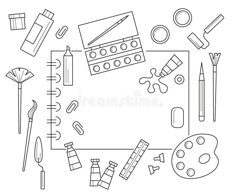 Art Tools and Materials Black Linear Style. Vector Stock Vector ...