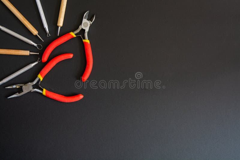 Art Tools in a Top Left Corner. on a Black Background Stock Image ...