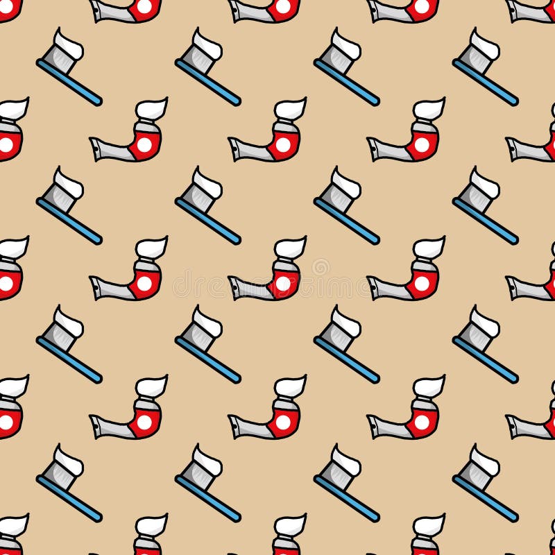 Art Toothbrush and Toothpaste Cartoon Seamless Pattern Background Stock ...
