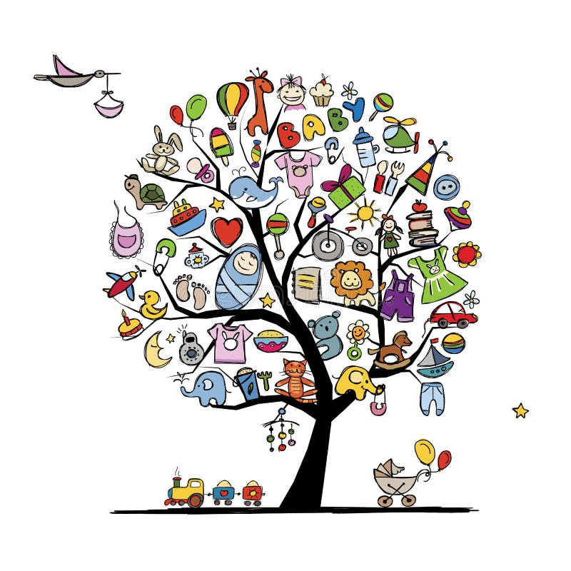 Art Tree with Baby Toys for Your Design Stock Vector - Illustration of ...