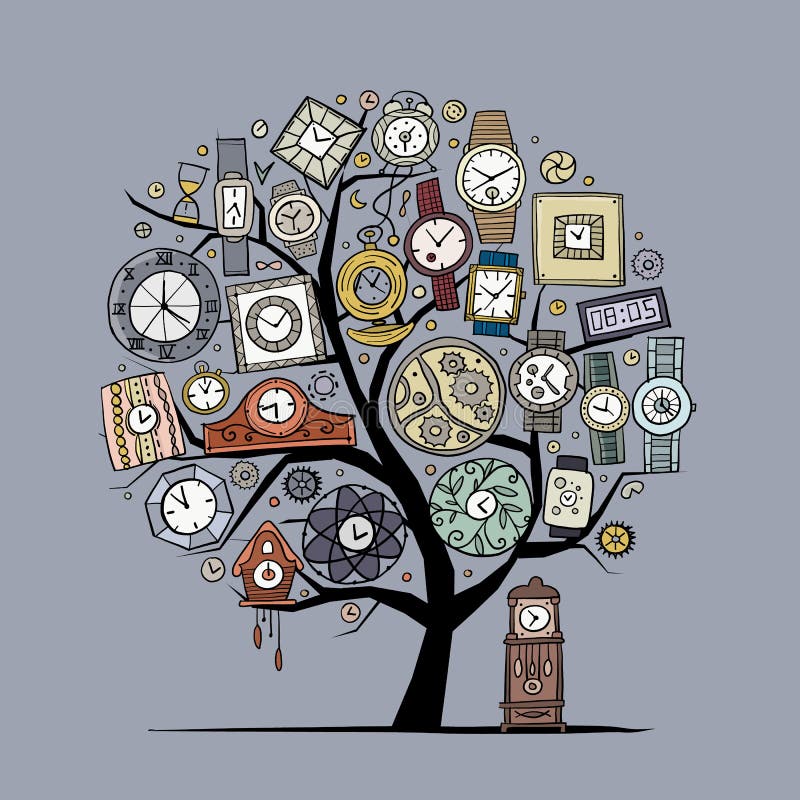 Art Tree with Clocks and Watches for Your Design Stock Vector ...