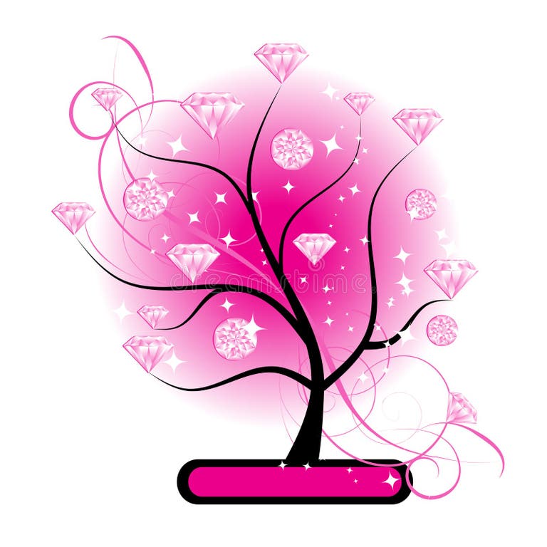 Art Tree with Diamonds Pink for Your Design Stock Vector - Illustration ...