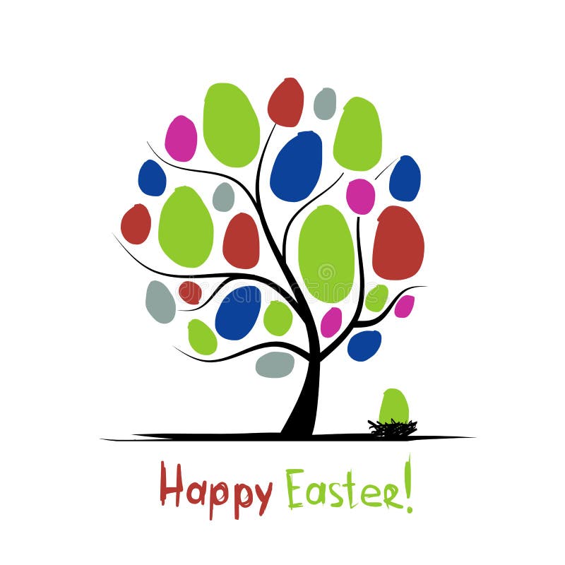 Art Tree with Easter Eggs for Your Design Stock Vector - Illustration ...