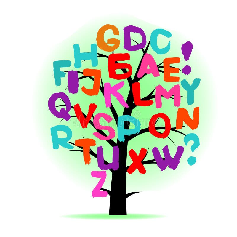 Tree with Letters of Alphabet Stock Illustration - Illustration of ...