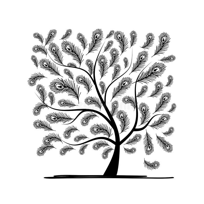 Art Tree with Peacock Feather for Your Design Stock Vector ...