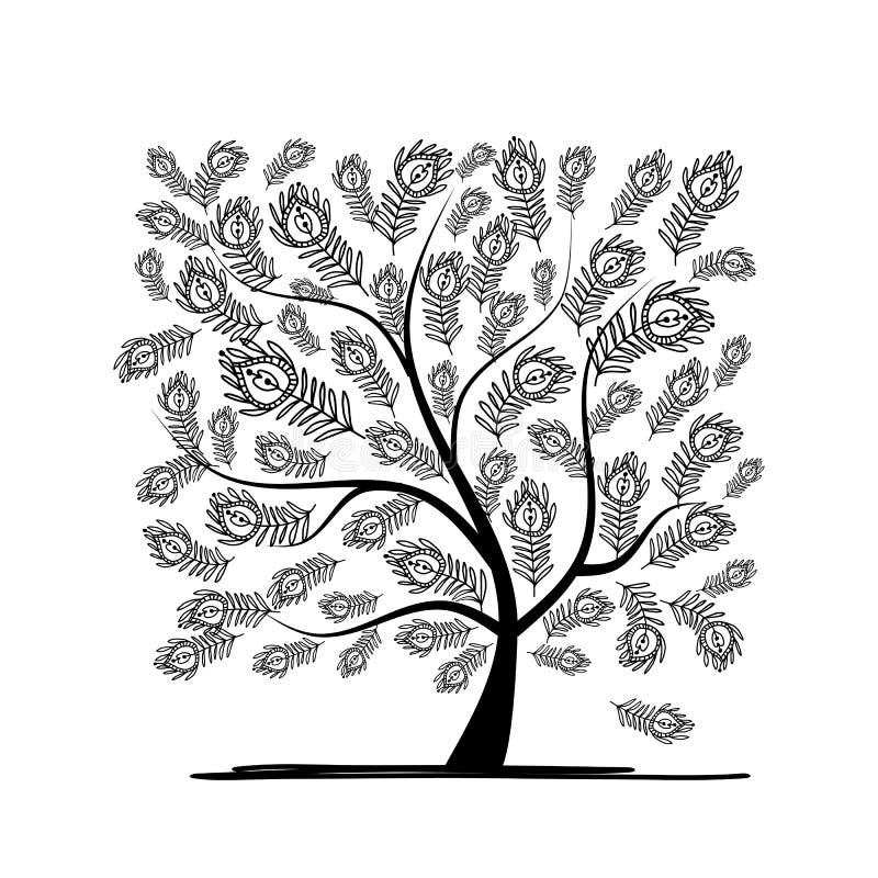 Art Tree with Peacock Feather for Your Design Stock Vector ...