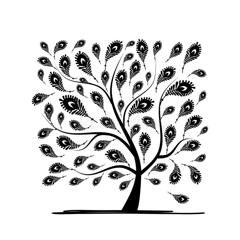 Art Tree with Peacock Feather for Your Design Stock Vector ...