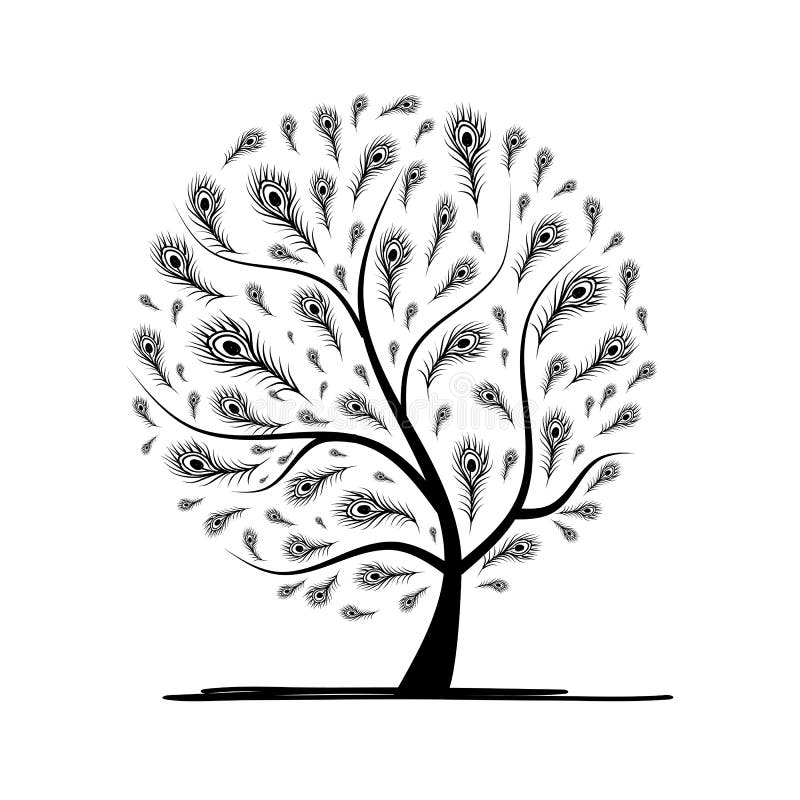 Art Tree with Peacock Feather for Your Design Stock Vector ...