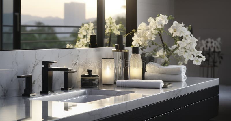 The Art of Turning a Bathroom Counter into a Chic Stylish Retreat Stock ...