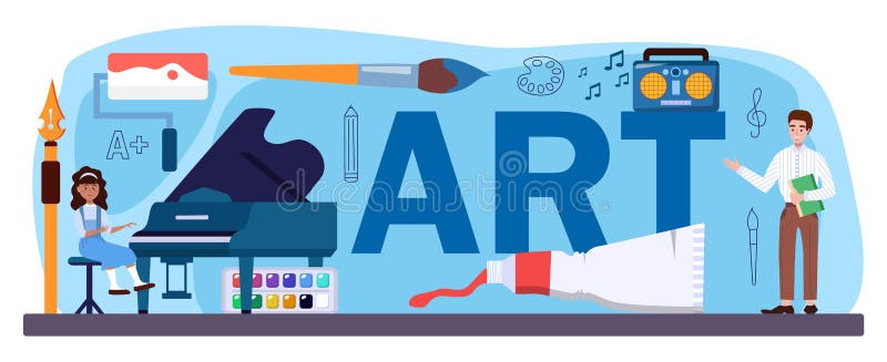 Art Typographic Header. Student Holding Art Tools Learning How To Draw ...