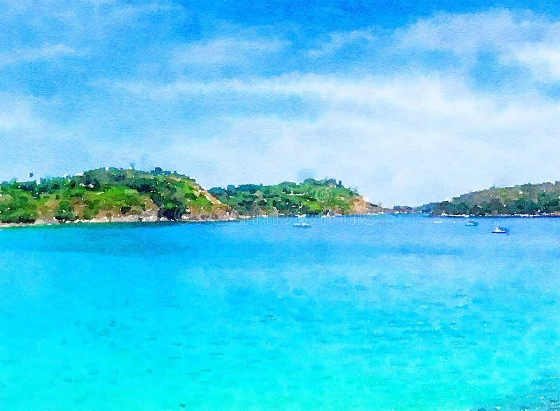 Watercolor of sand beach stock illustration. Illustration of beautiful ...