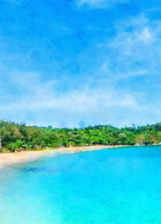 Watercolor of sand beach stock illustration. Illustration of travel ...