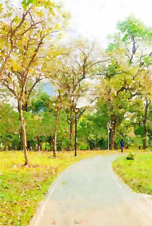 Watercolor of Walkway in School Stock Photo - Image of ancient, paint ...