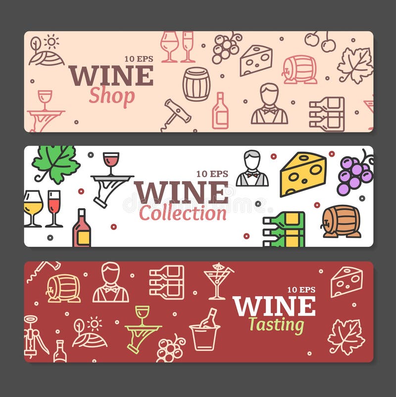 Art Wine Banners and Labels Set. Vector Stock Vector - Illustration of ...
