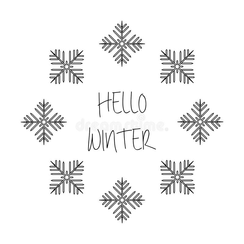 Art Winter Frame with Snowflakes and Snow Flake Hello Winter Text Stock ...