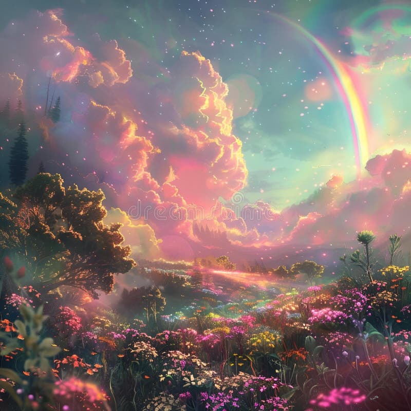 An Art Work with Multiple Colors and Textures of Clouds, Stars and Sun ...