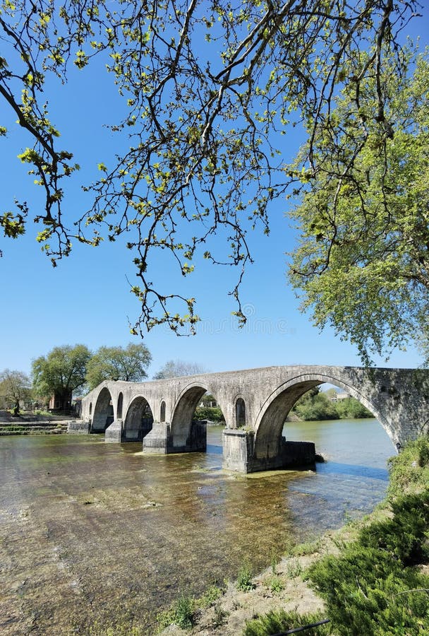 Arta Arched Bridge in Arahthos River Greece Stock Photo - Image of ...