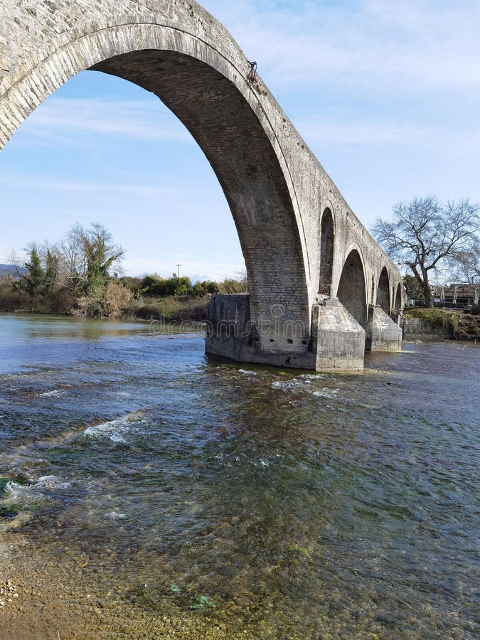 Arta City Old Arched Bridge of Stones through Arahthos River Greece ...