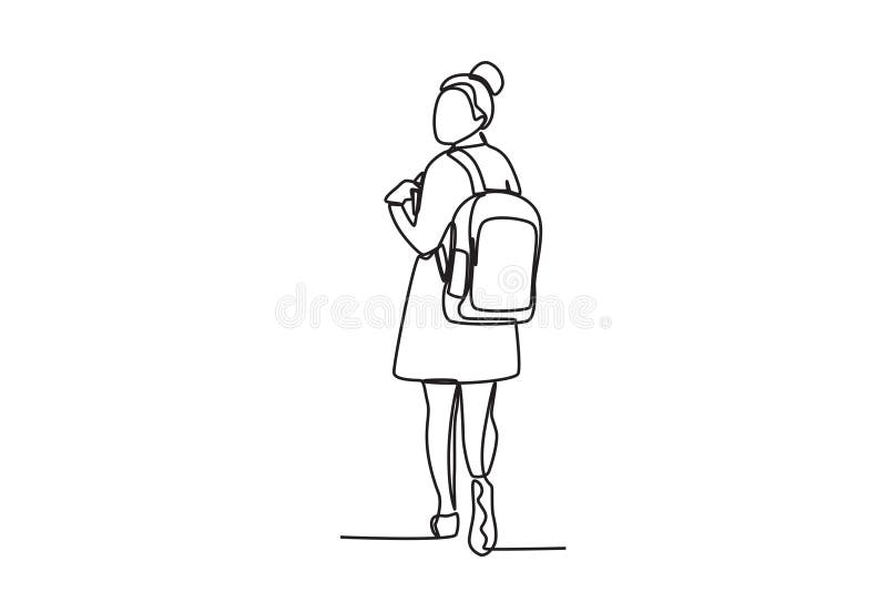 Back View of a Female Student Wearing a Bag Stock Vector - Illustration ...