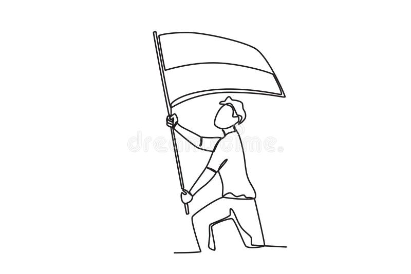 A Man Holds Up a Large Flag Stock Vector - Illustration of freedom ...