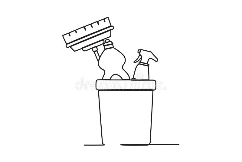 A Detergent and a Broom in a Bucket Stock Vector - Illustration of ...