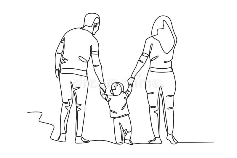 A Boy is Being Led for a Walk by His Parents Stock Vector ...