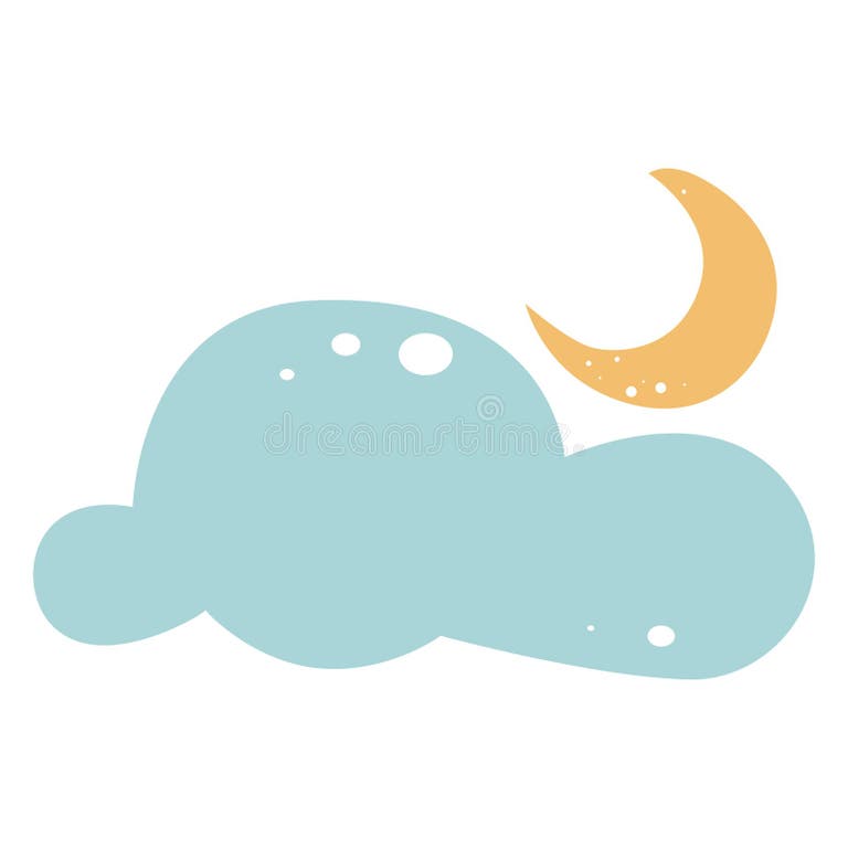 2D Illustration of Cloud and Crescent Moon in Pastel Style Stock ...