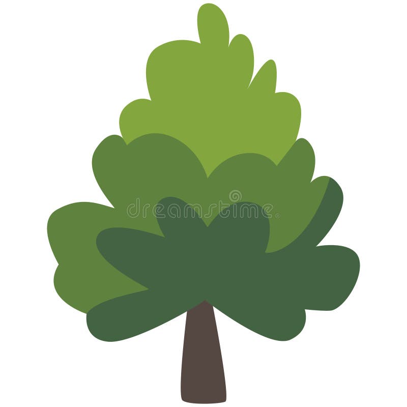 2d Illustration Thick Tree with Large Green Leaves Stock Illustration ...