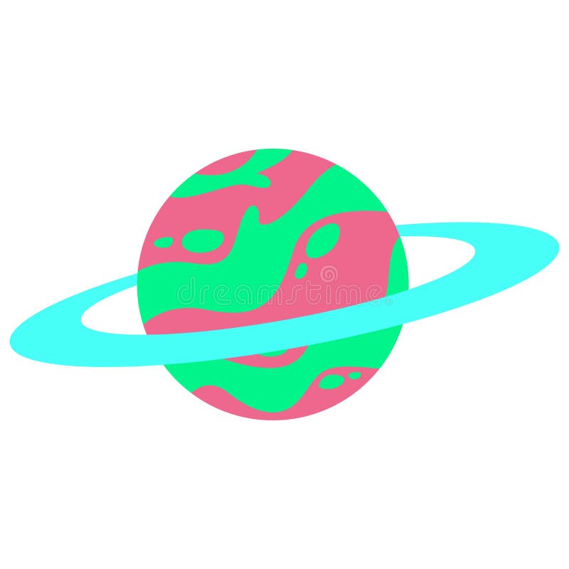 2D Illustration of Neon Orbital Planet with Rings Stock Photo ...