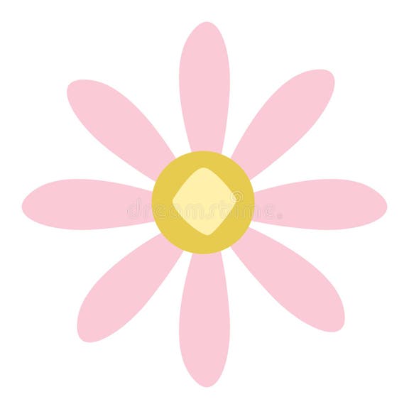 2D Illustration of Pink Daisy Flower with Yellow Center in Flat Style ...