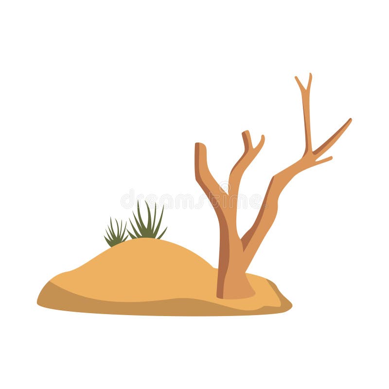 2D Desert Dune with Shrub and Dead Tree Stock Illustration ...