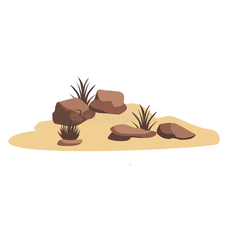 2D Rocky Desert Shrub Patch Stock Illustration - Illustration of stone ...